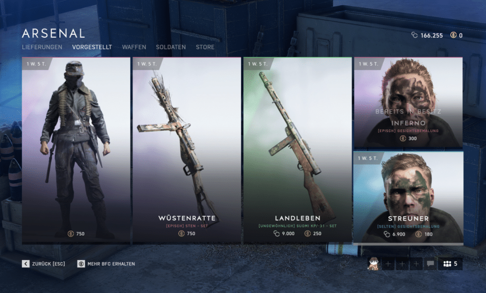 Battlefield V: Neue Inhalte im Ingame “Skin-Store” Arsenal